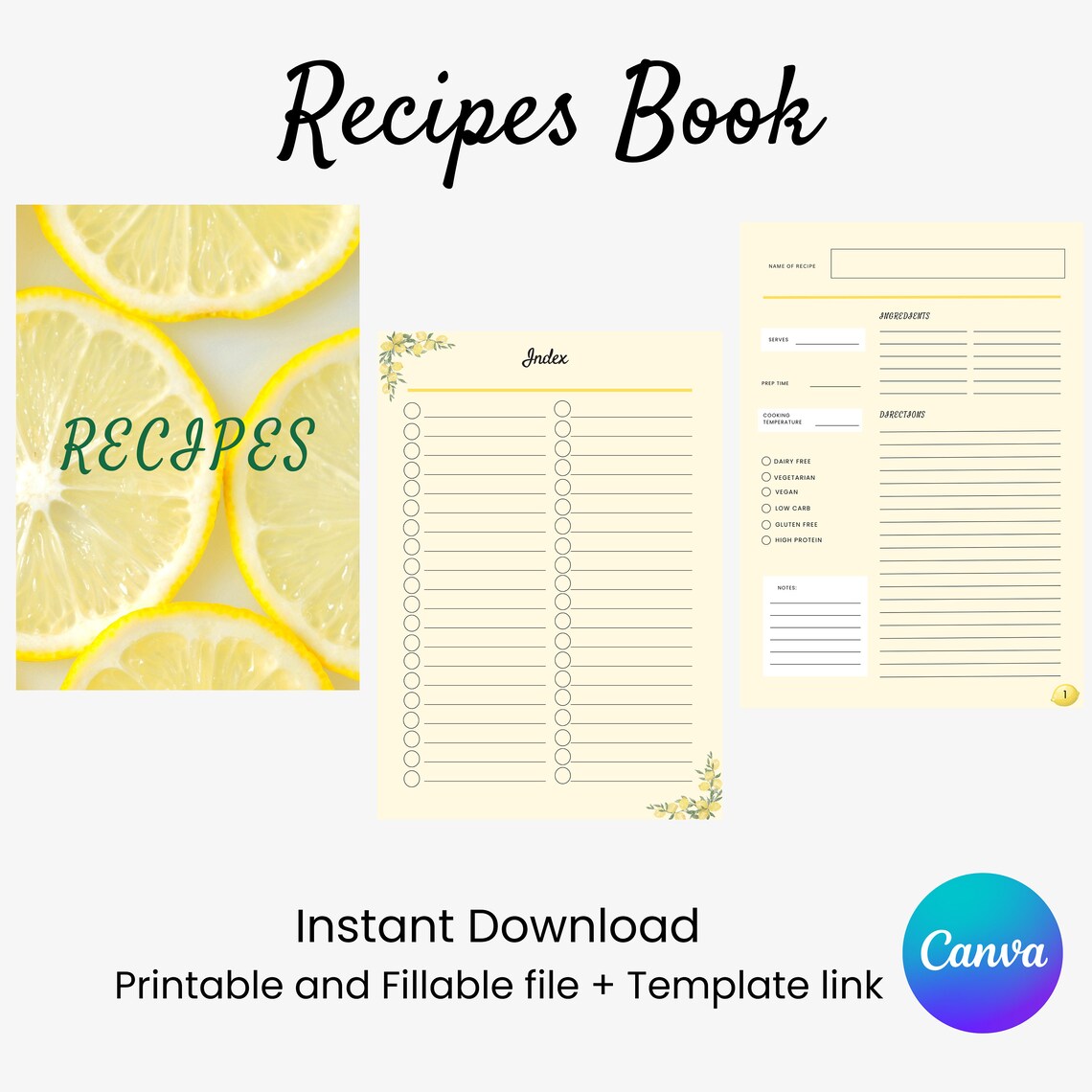 Editable Recipe Book Canva Template | Printable Cooking Journal | Meal ...