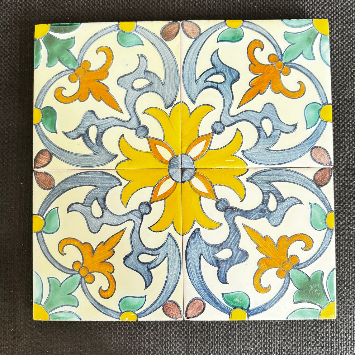 Vintage Tile Panel, Polychrome Drawing, Ceramic Wall Decoration - Etsy