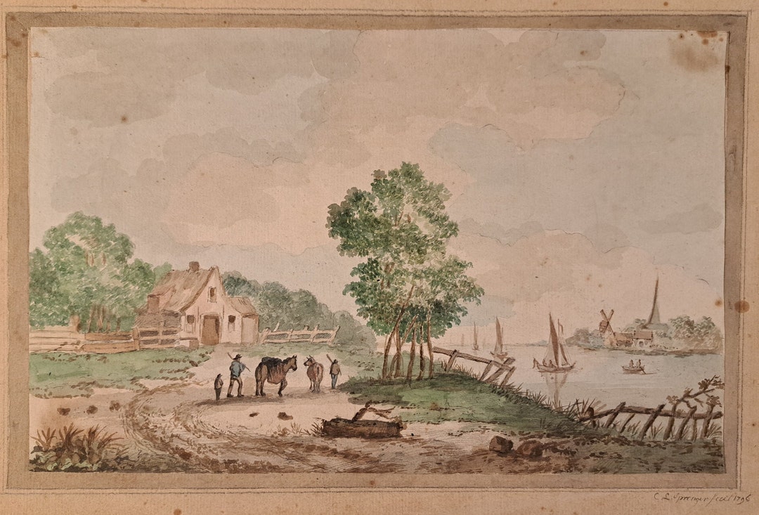 Dutch Drawing of a Landscape, Early 19th or 18th Century Watercolor ...