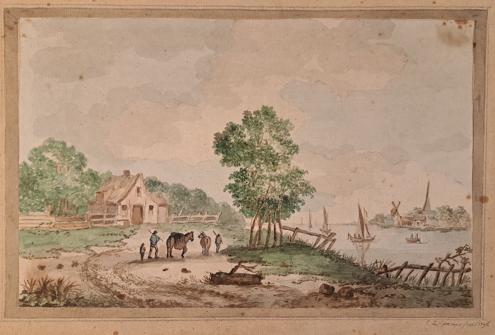 Dutch Drawing of a Landscape, Early 19th or 18th Century Watercolor ...