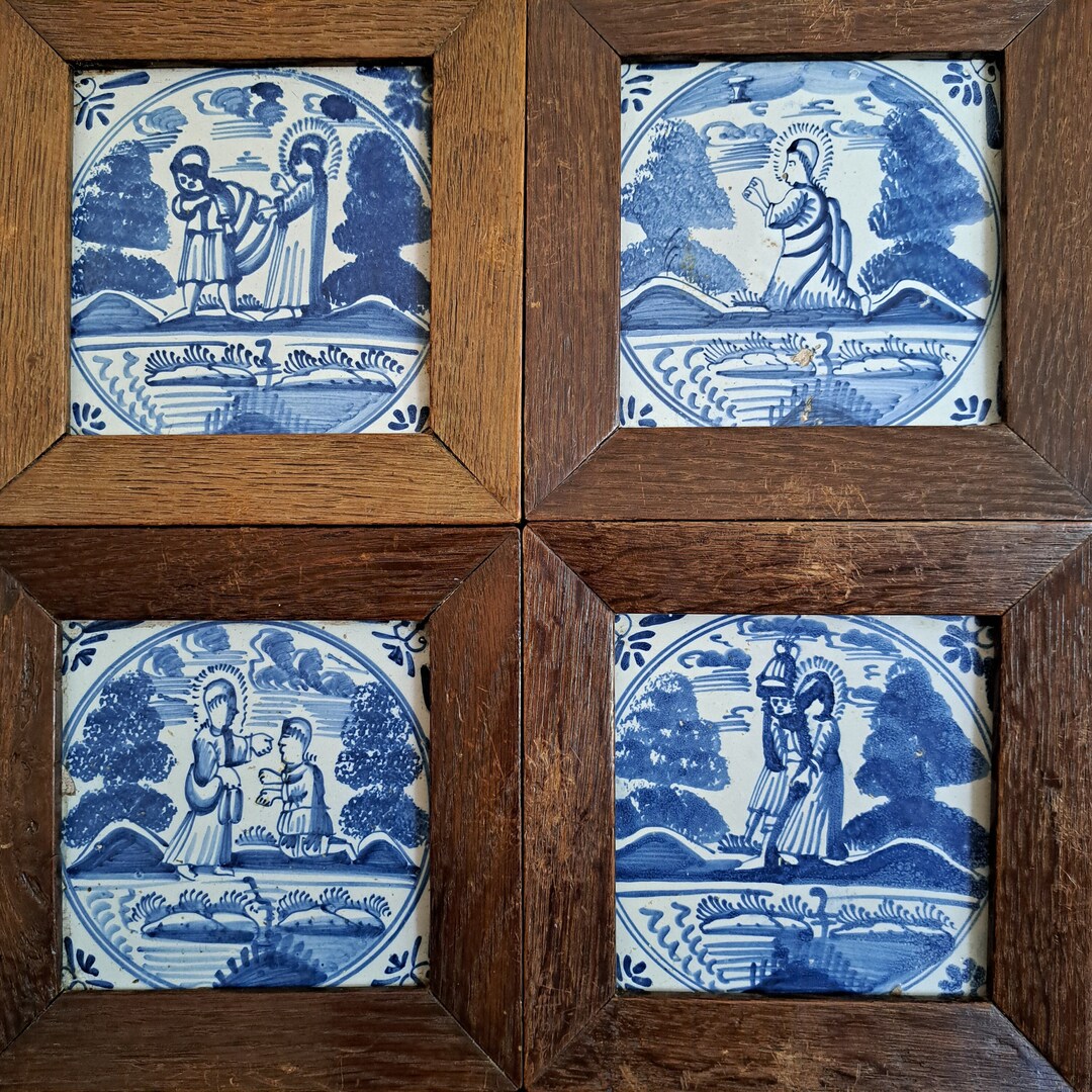 Set of Four 18th C. Antique Delft Blue Tiles, Antique Ceramic Tiles ...