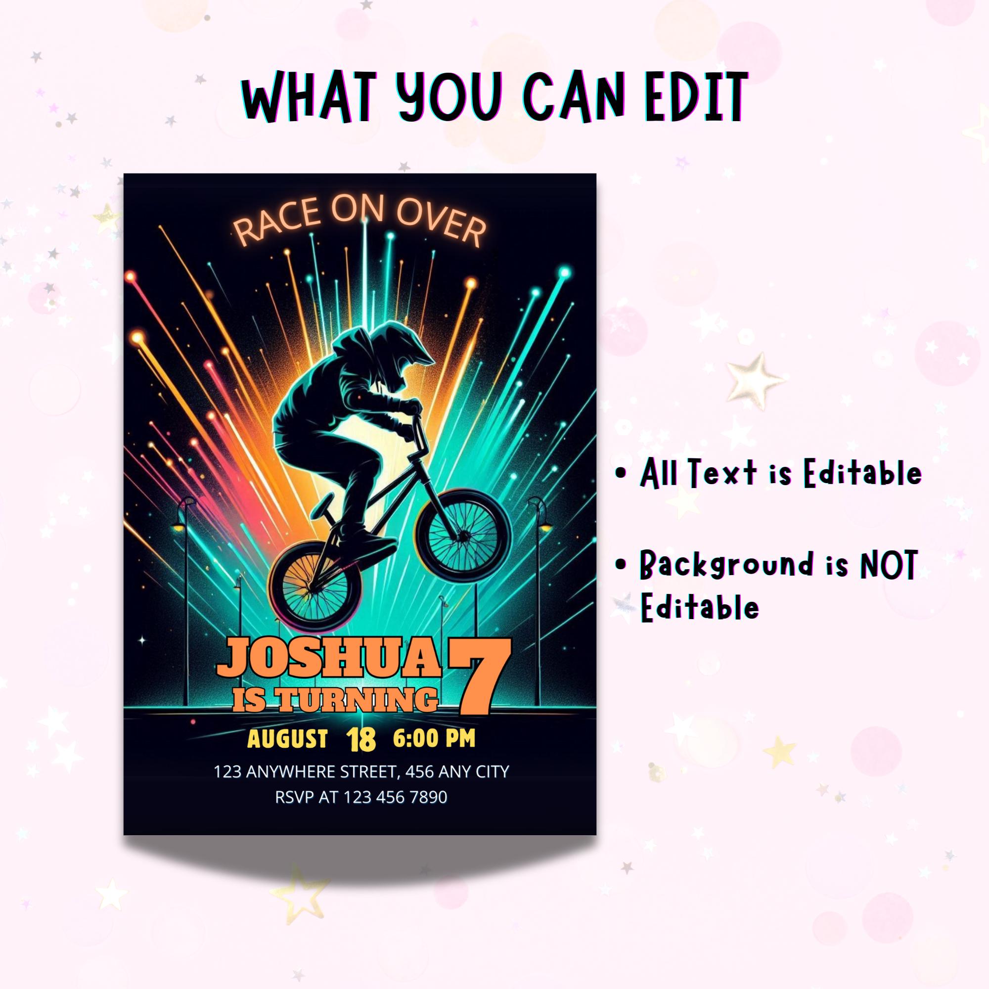 BMX Bike Birthday Invitation Template - Editable Canva BMX Party Invite ...