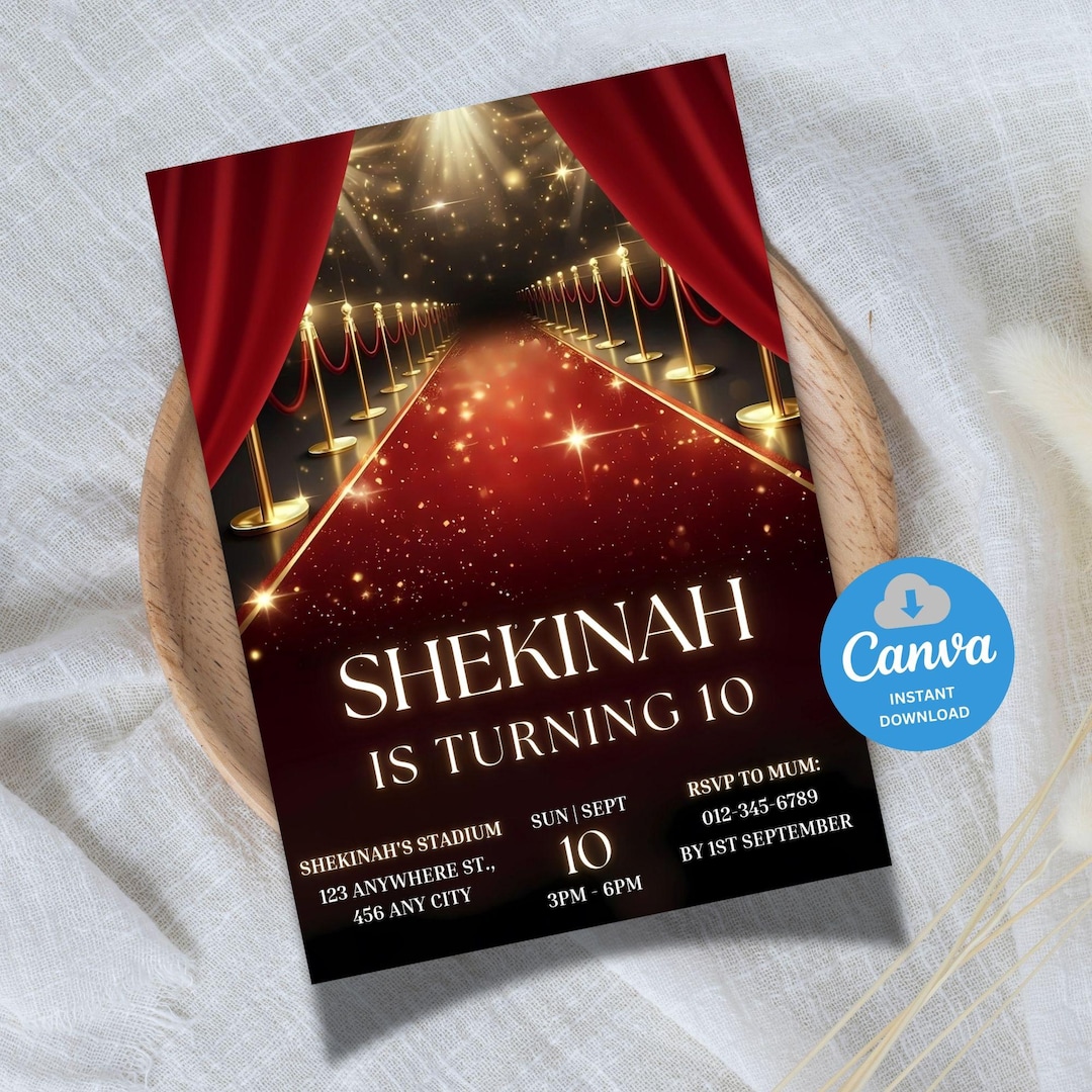 Red Carpet Birthday Invitation, Hollywood Glam Party Invite, Movie Star ...