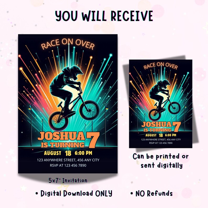 BMX Bike Birthday Invitation Template - Editable Canva BMX Party Invite ...