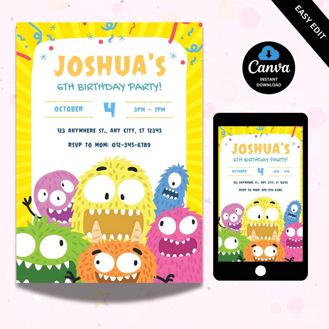 Editable Monster Birthday Invitation Template, Monster Birthday ...