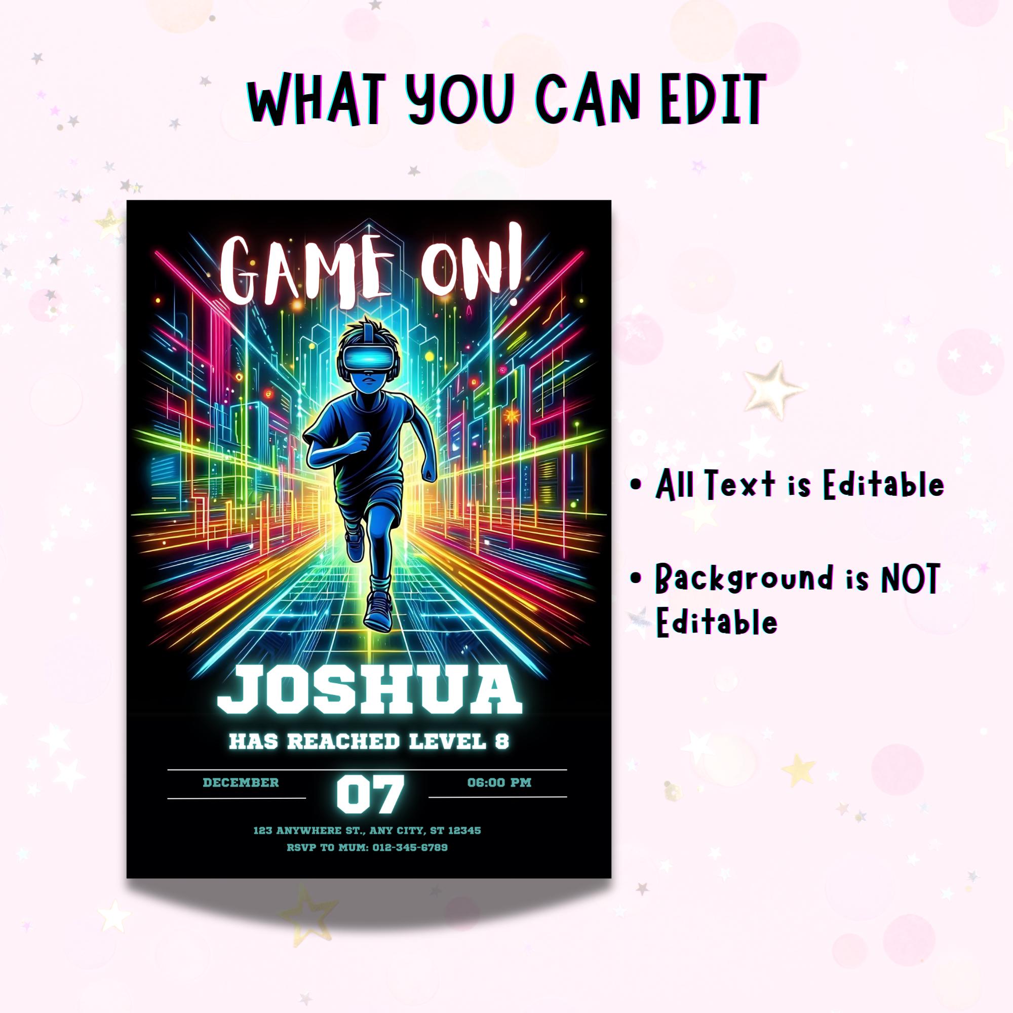 VR Birthday Invitation, Gamer Party Invite, Any Age Video Game Editable ...