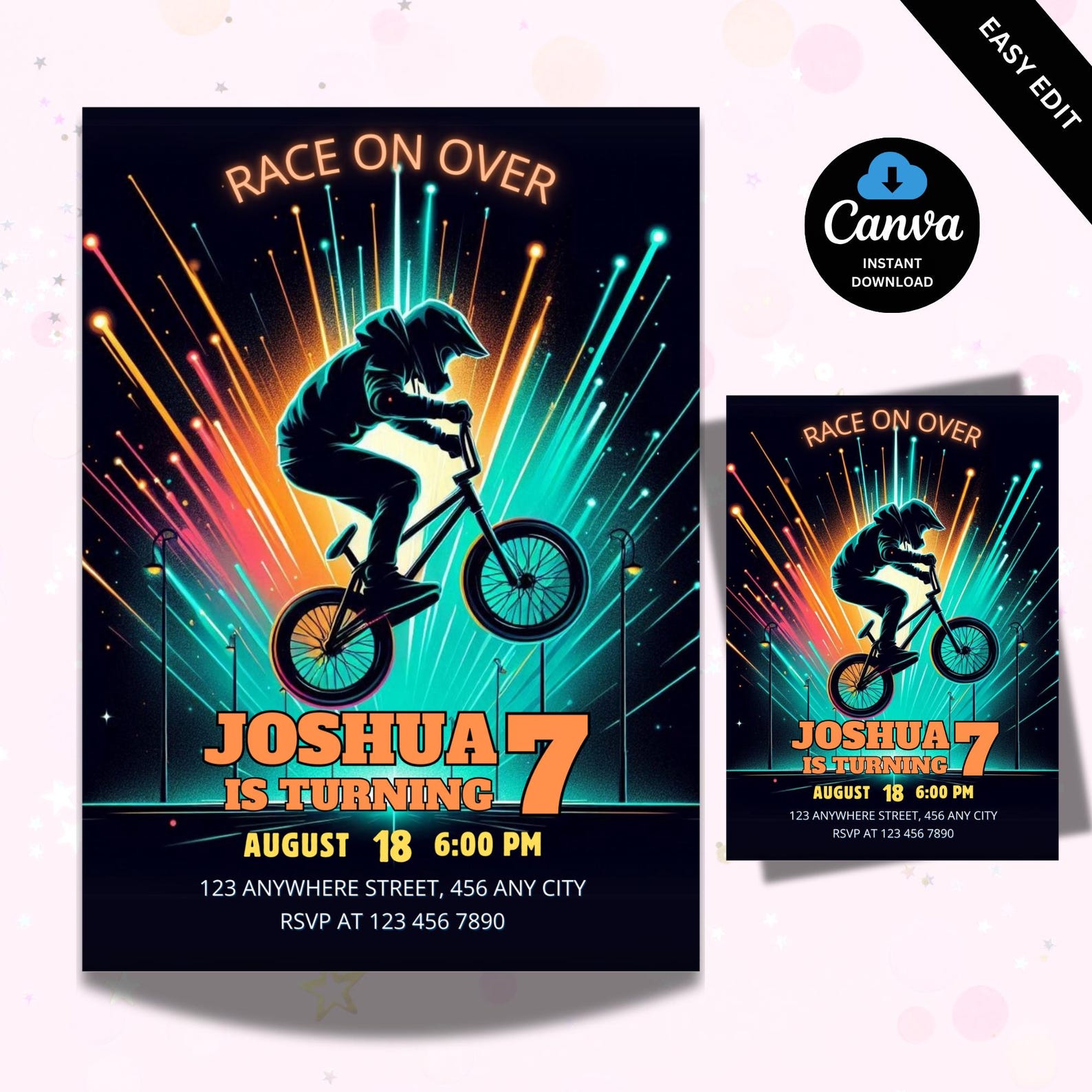 BMX Bike Birthday Invitation Template - Editable Canva BMX Party Invite ...