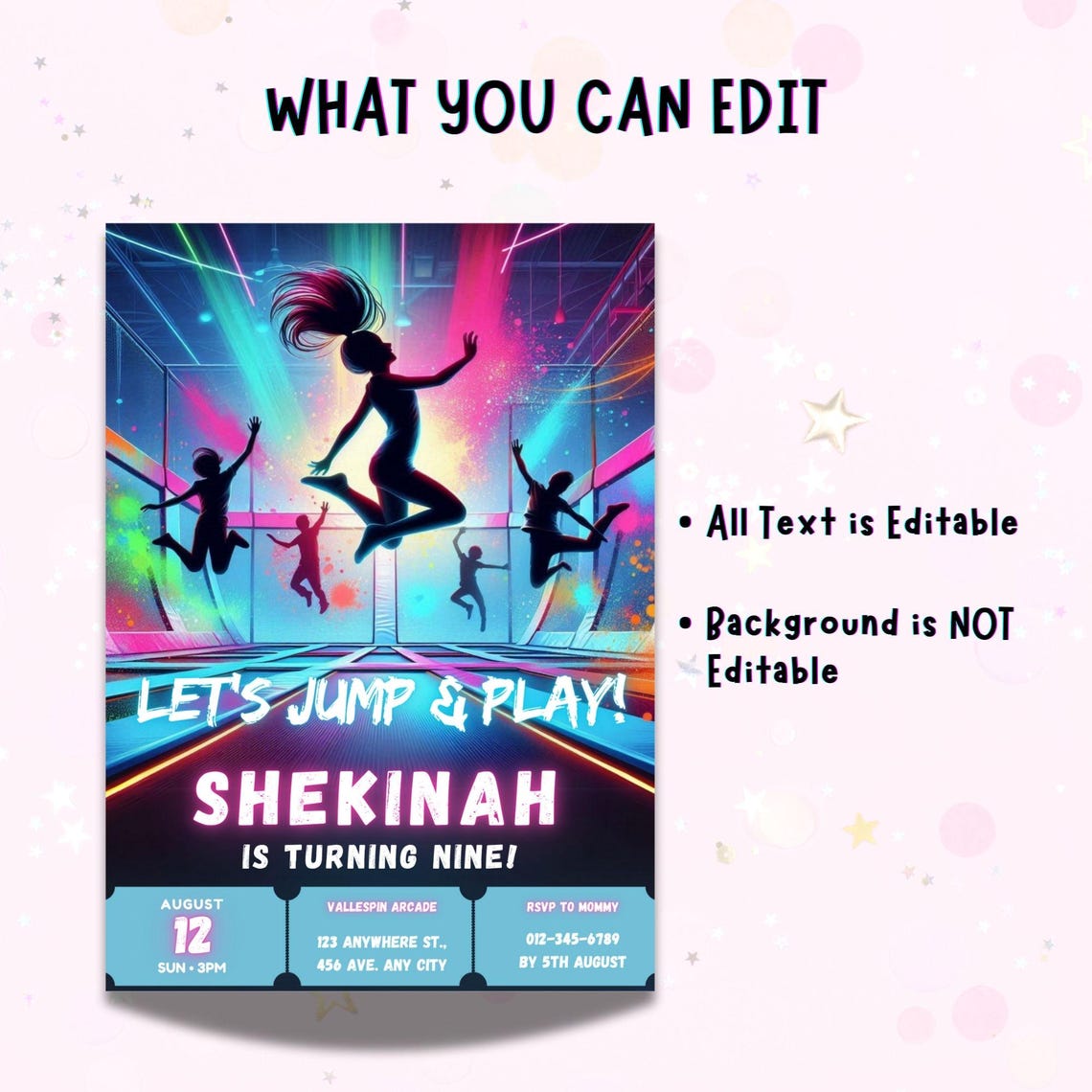 Trampoline Park Birthday Invitation Template, Editable Canva Design for ...
