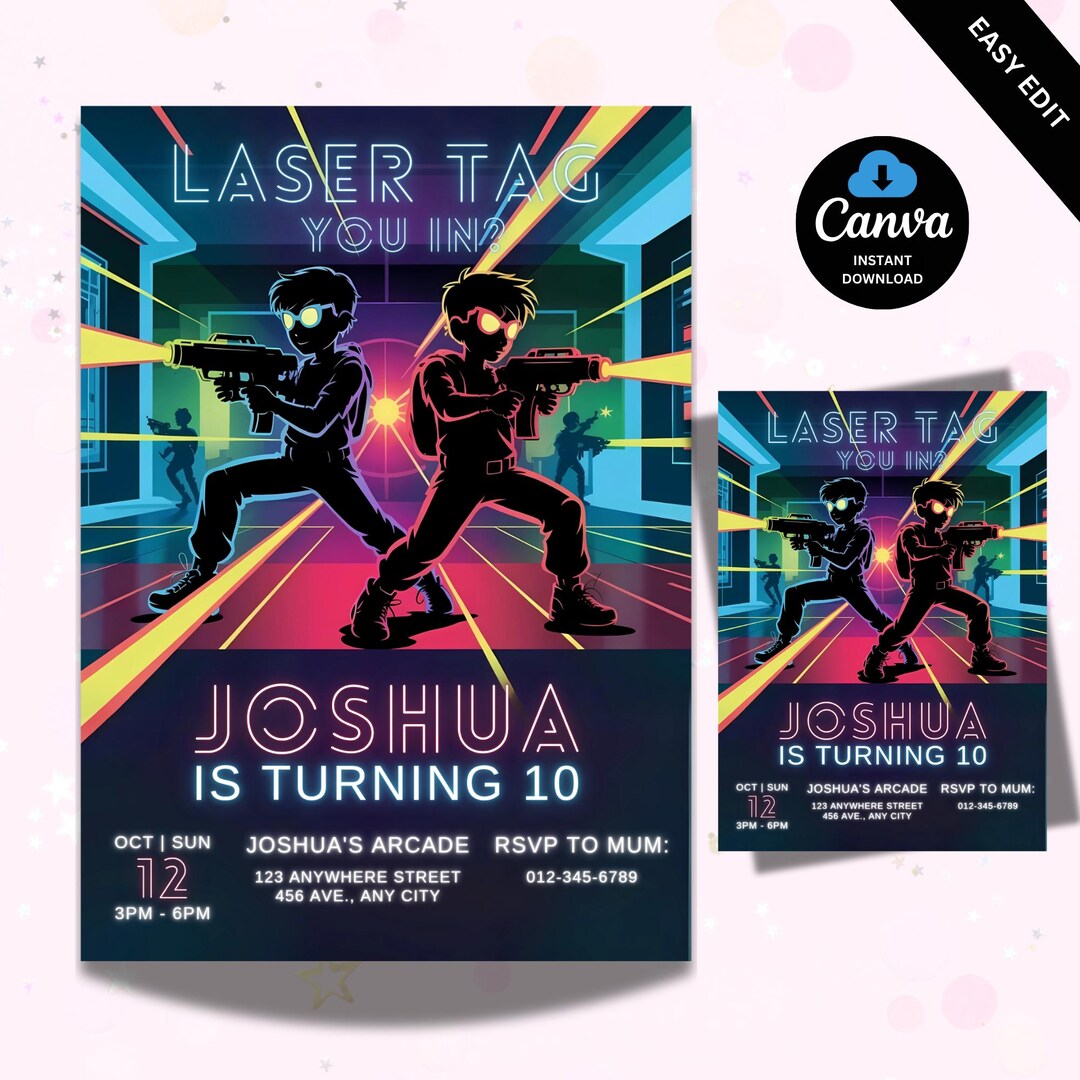 Laser Tag Birthday Invitation, Editable Laser Tag Party Invite Template ...
