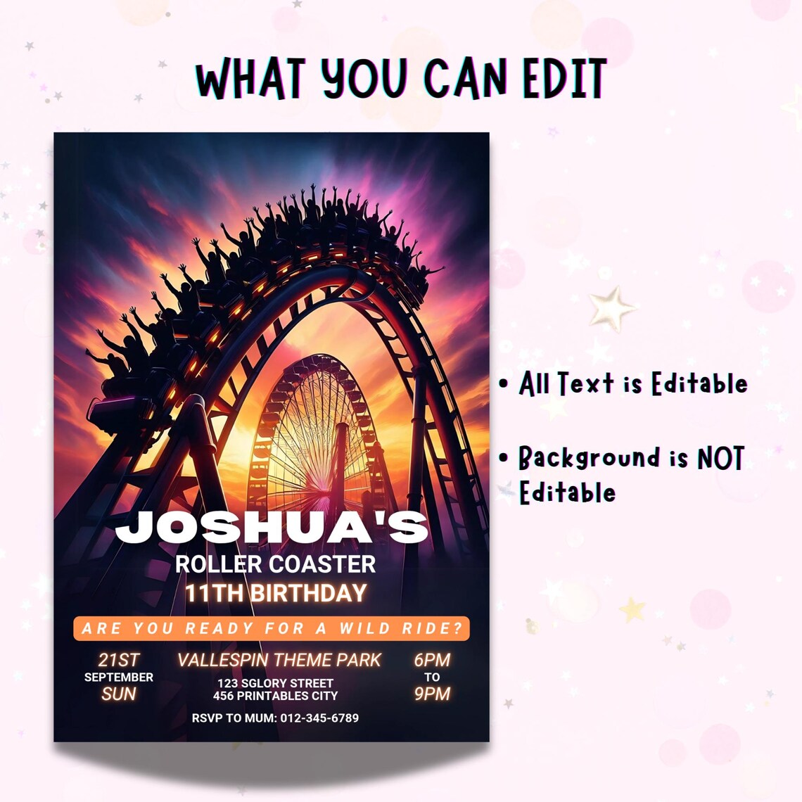 Roller Coaster Invite for Amusement Park Birthday Invitation, Theme ...