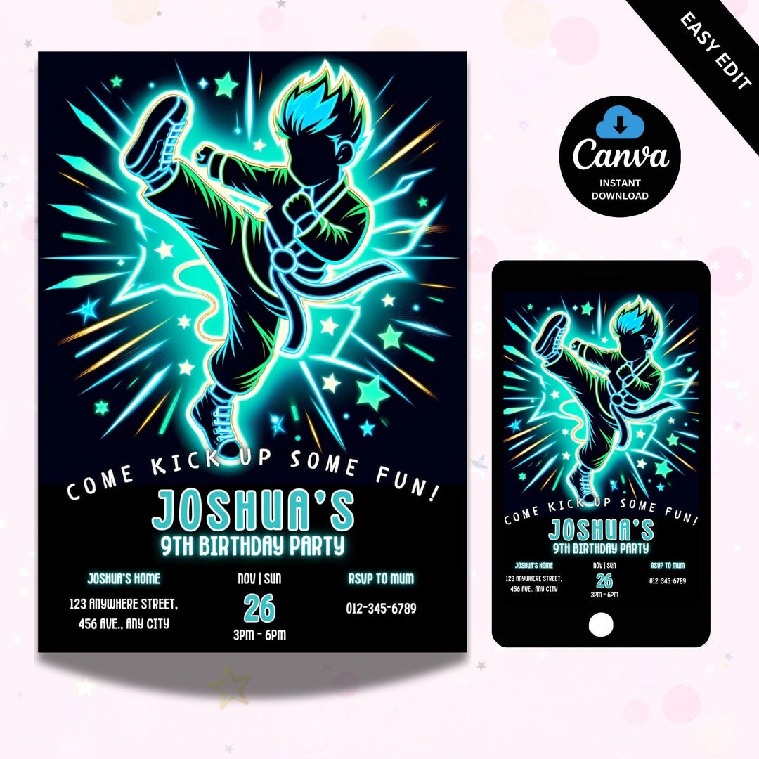 Karate Birthday Invitation for Boys Customizable Martial Arts Party ...