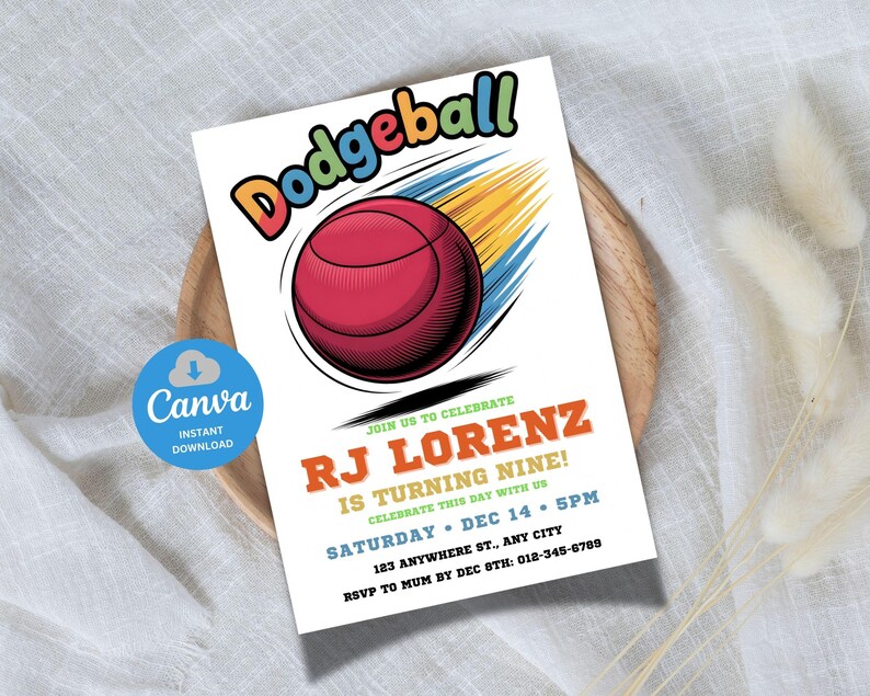 Birthday Party Dodgeball Invitation, Kickball Birthday Invite, Editable ...