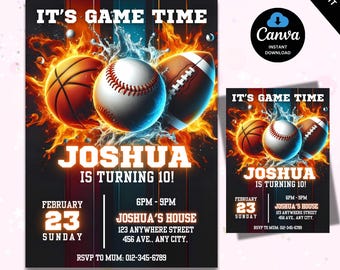 Editable Sports Invitation, Sports Party Birthday Invitation, Sport ...