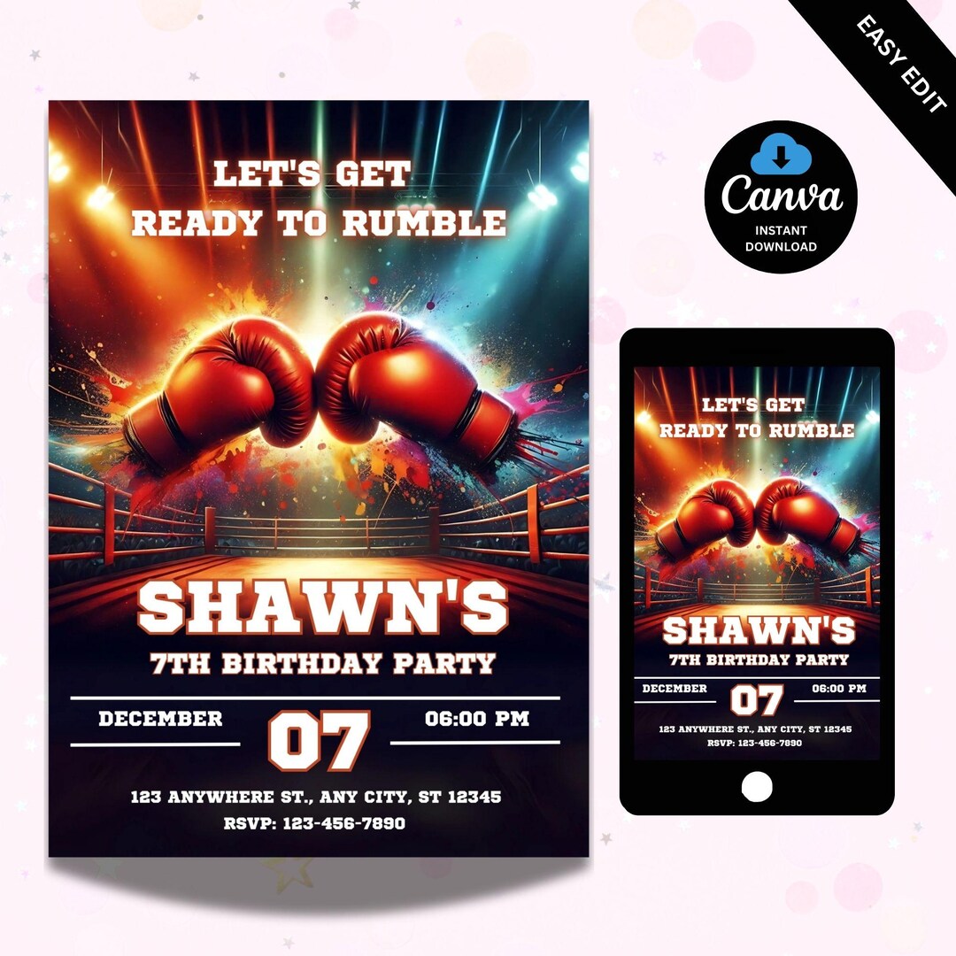Boxing Birthday Invitation, Any Age Boxer Birthday Invite, Editable ...