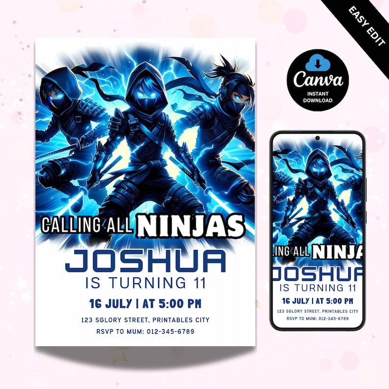 Ninja Birthday Invitation Martial Arts Invite Ninja Party Printable ...