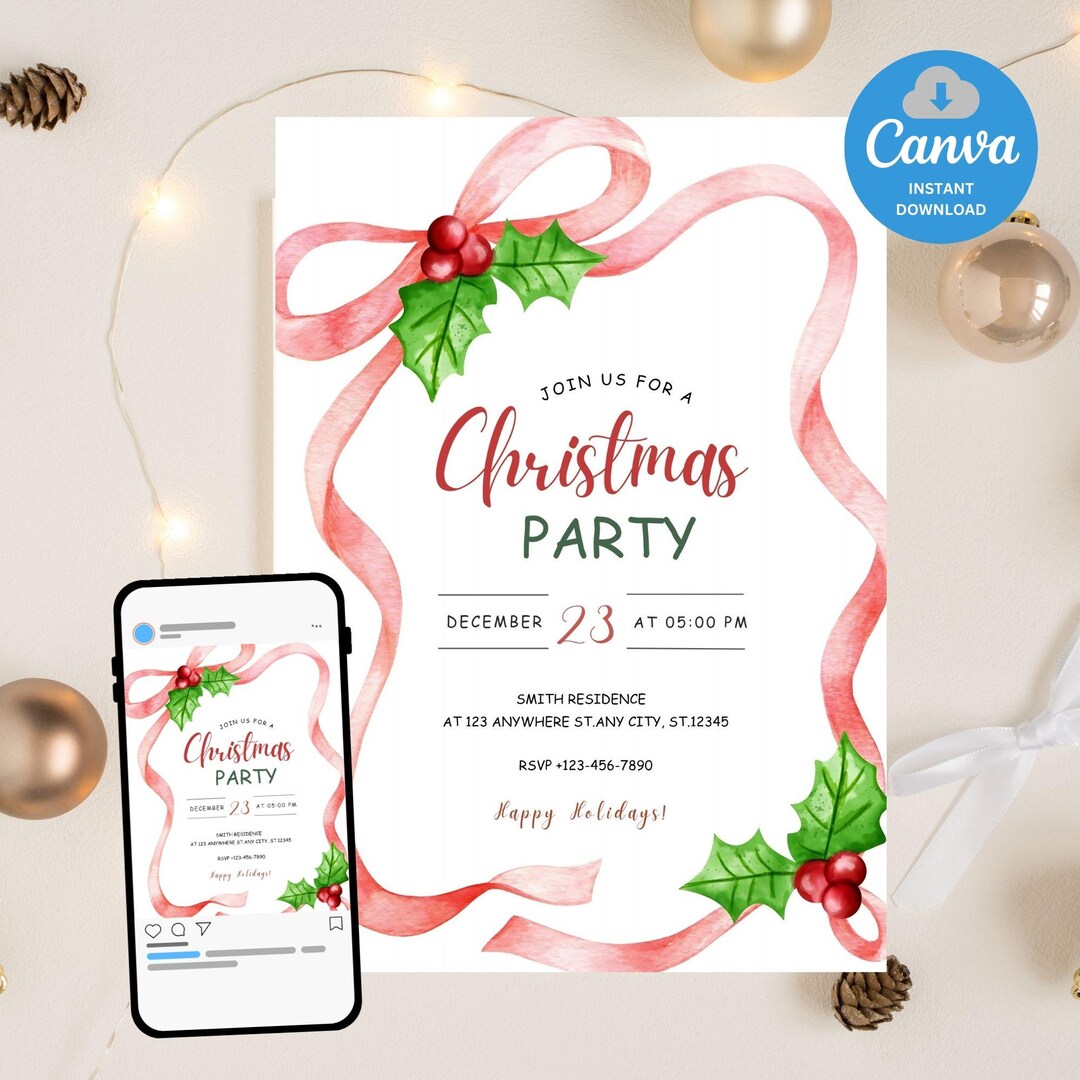 Editable Christmas Party Invitation, Holiday Work Party Invite ...