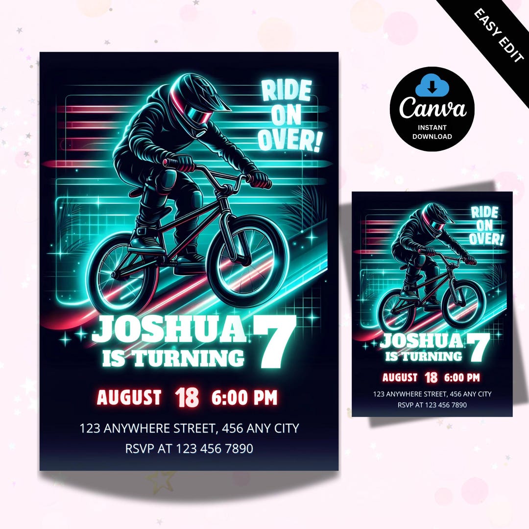 BMX Birthday Invitation for Bike Race Party, Teen BMX Racing Birthday ...