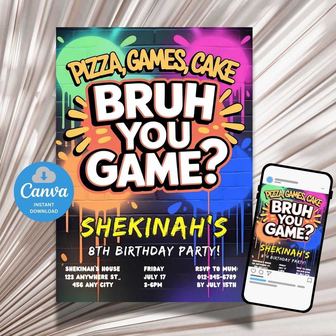 Bruh Gamer Birthday Invitation – Video Game Party Invite for Boys ...
