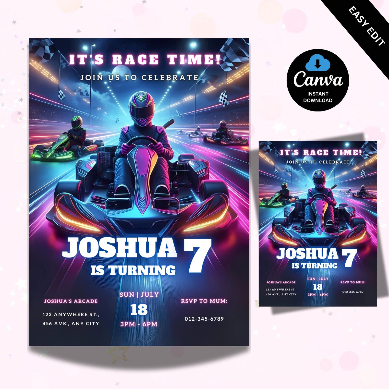 Racing Birthday Invite Go Kart Birthday Invitation Go Kart Party ...