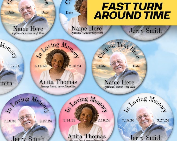 Custom Photo Memorial Buttons | Personalized in Loving Memory Pins With ...