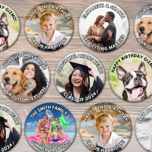 Custom Photo & Text Buttons | Pinback Badges for Birthdays, Weddings ...