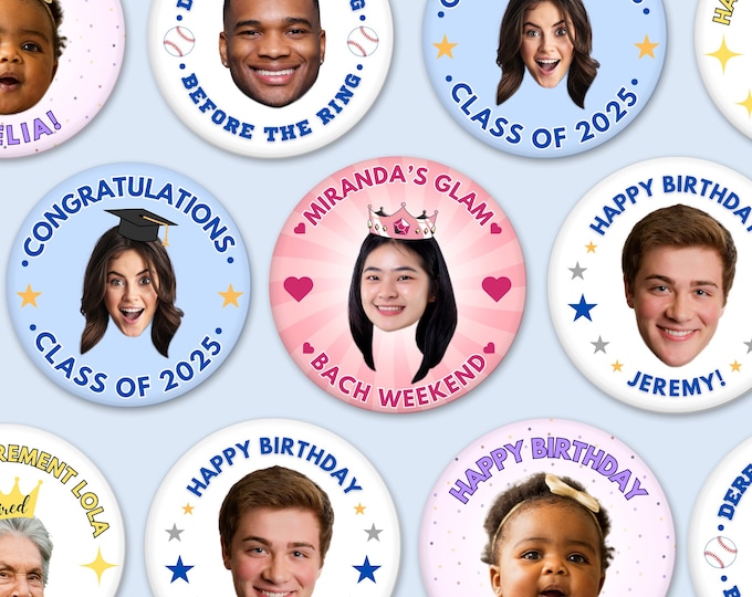 Custom Face Cut-out Buttons | Funny Pin Badges for Birthdays, Weddings ...
