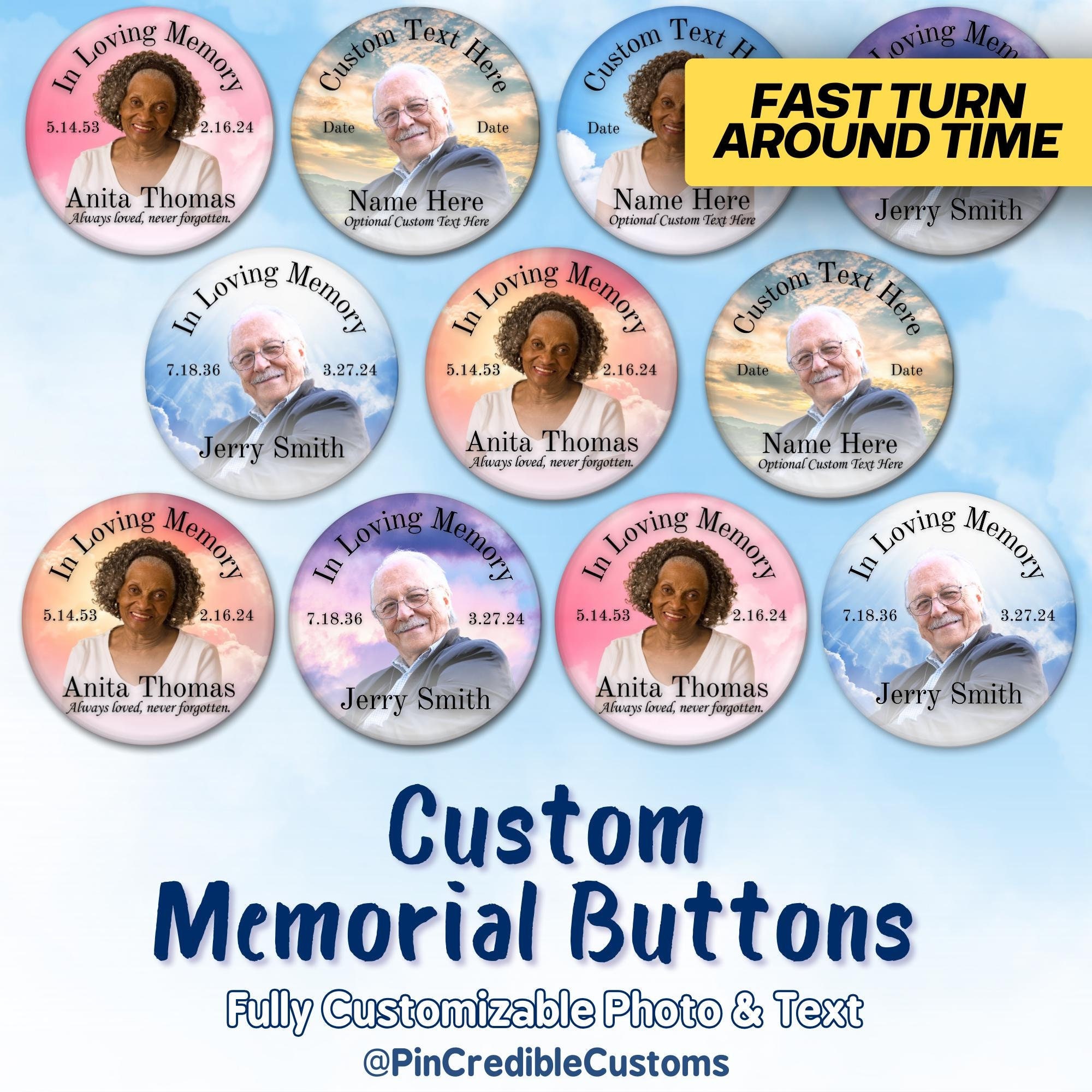 Custom Photo Memorial Buttons | Personalized in Loving Memory Pins With ...