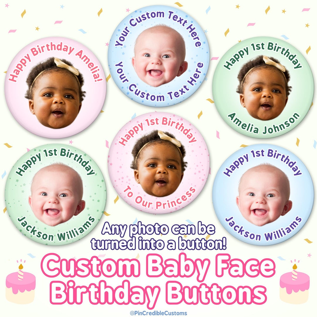 Custom Baby Face Button | Baby or Child Face Cut-out Pinback Button ...