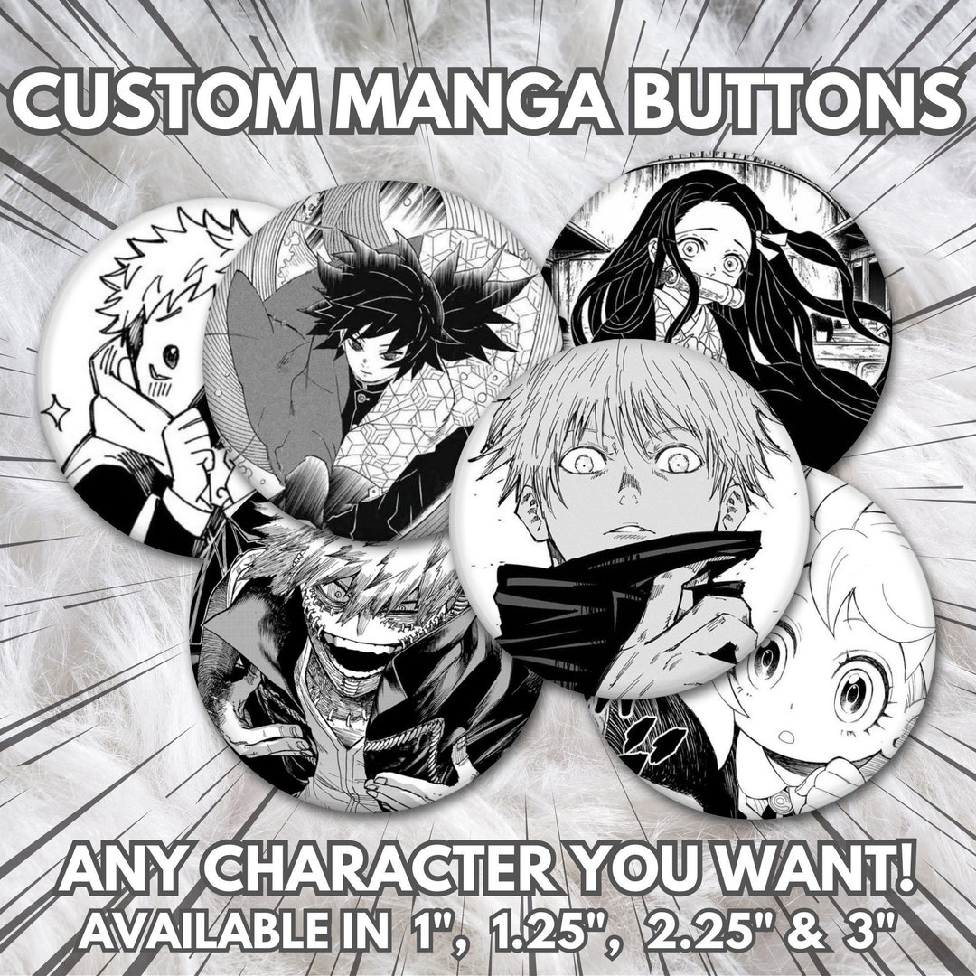 CUSTOM MANGA BUTTONS Manga Panel Pinback Button Badges Any Manga Image ...