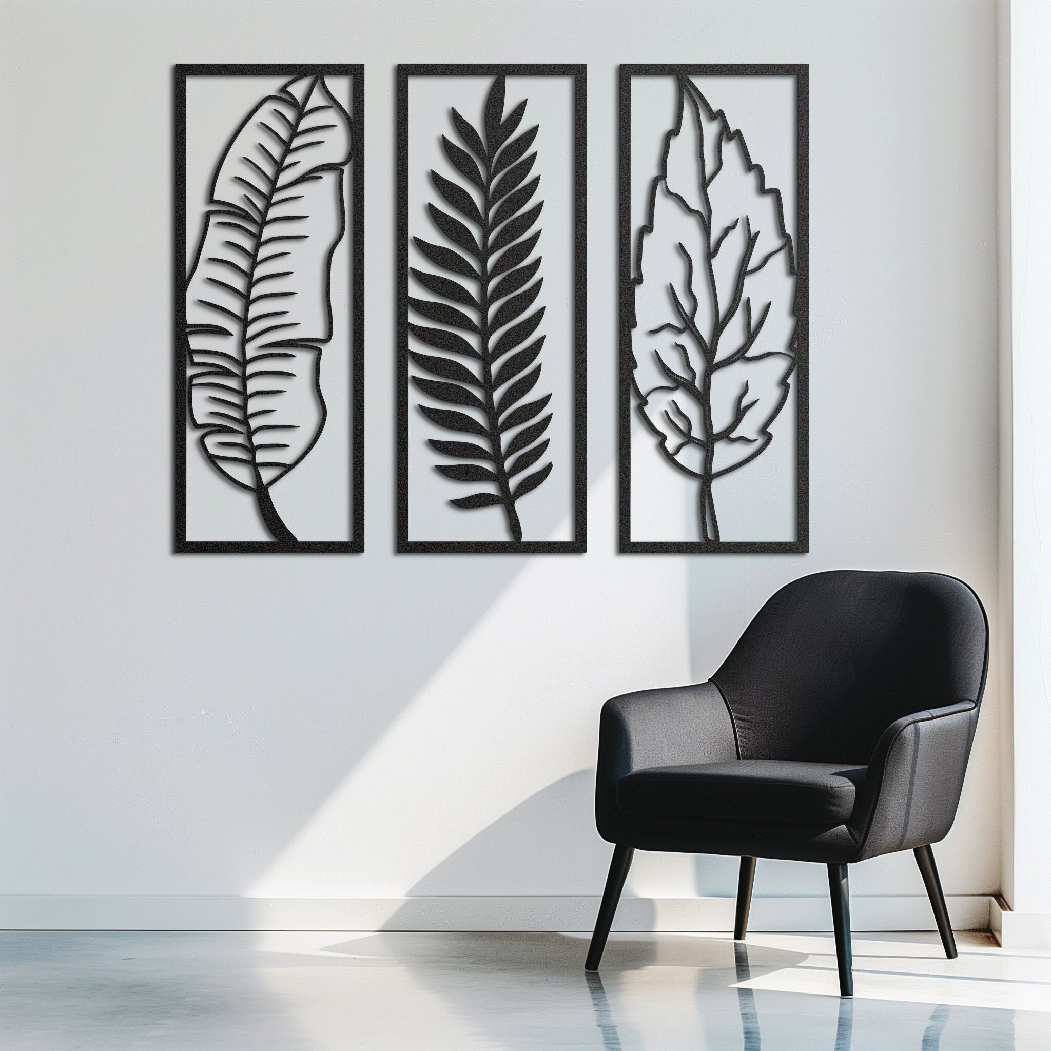 Large Leaf Wall Art, Metal Leaves Wall Art Decor, 3 Piece Wall Art ...