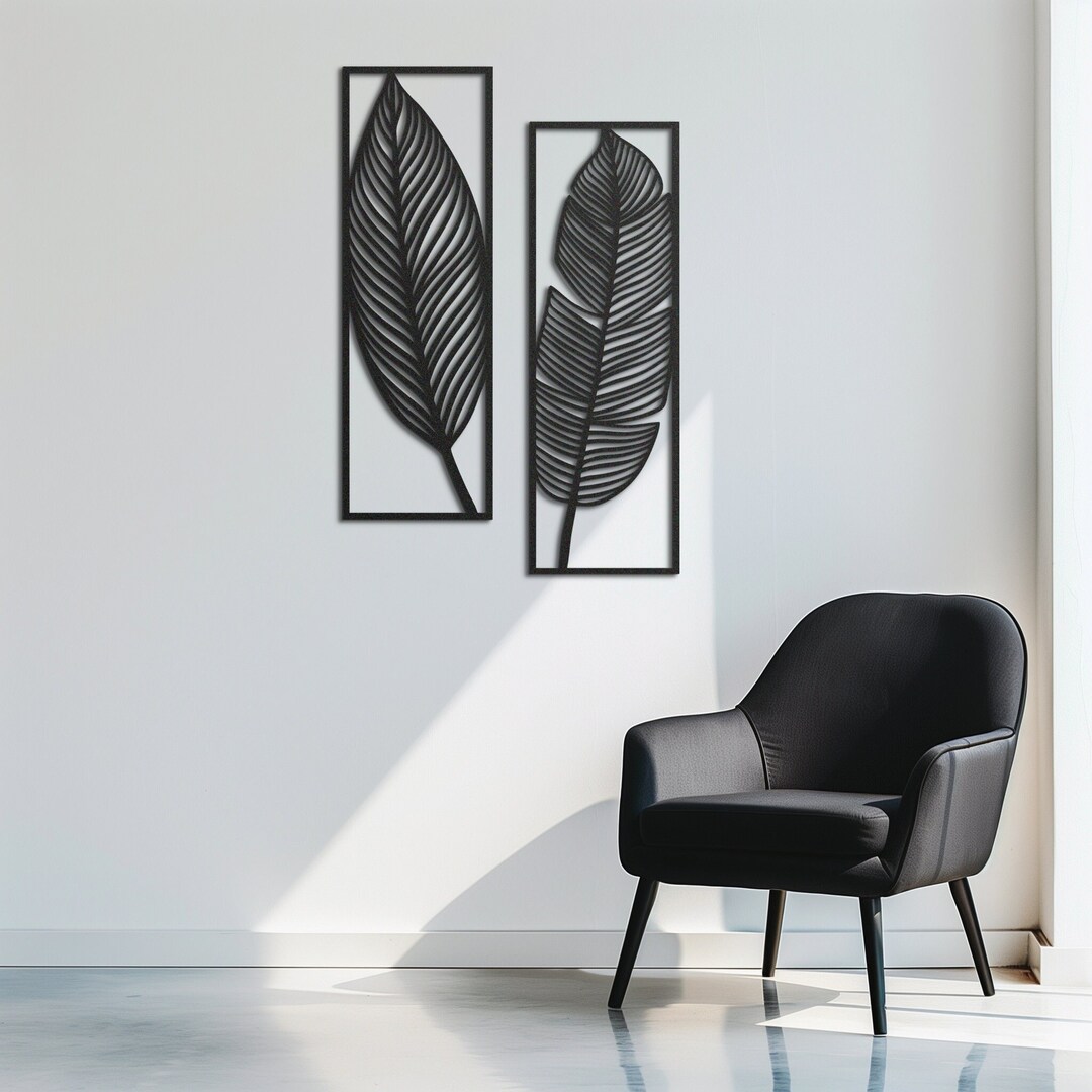Large Leaf Wall Art, Metal Leaves Wall Art Decor, 2 Piece Wall Art ...