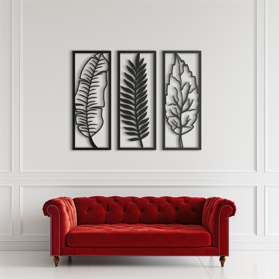 Large Leaf Wall Art, Metal Leaves Wall Art Decor, 3 Piece Wall Art ...