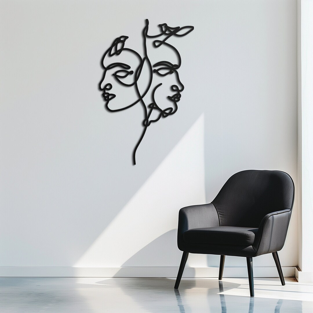 One Line Metal Decor, Love Line, Metal Wall Art, 2 Face Minimalist Wall ...