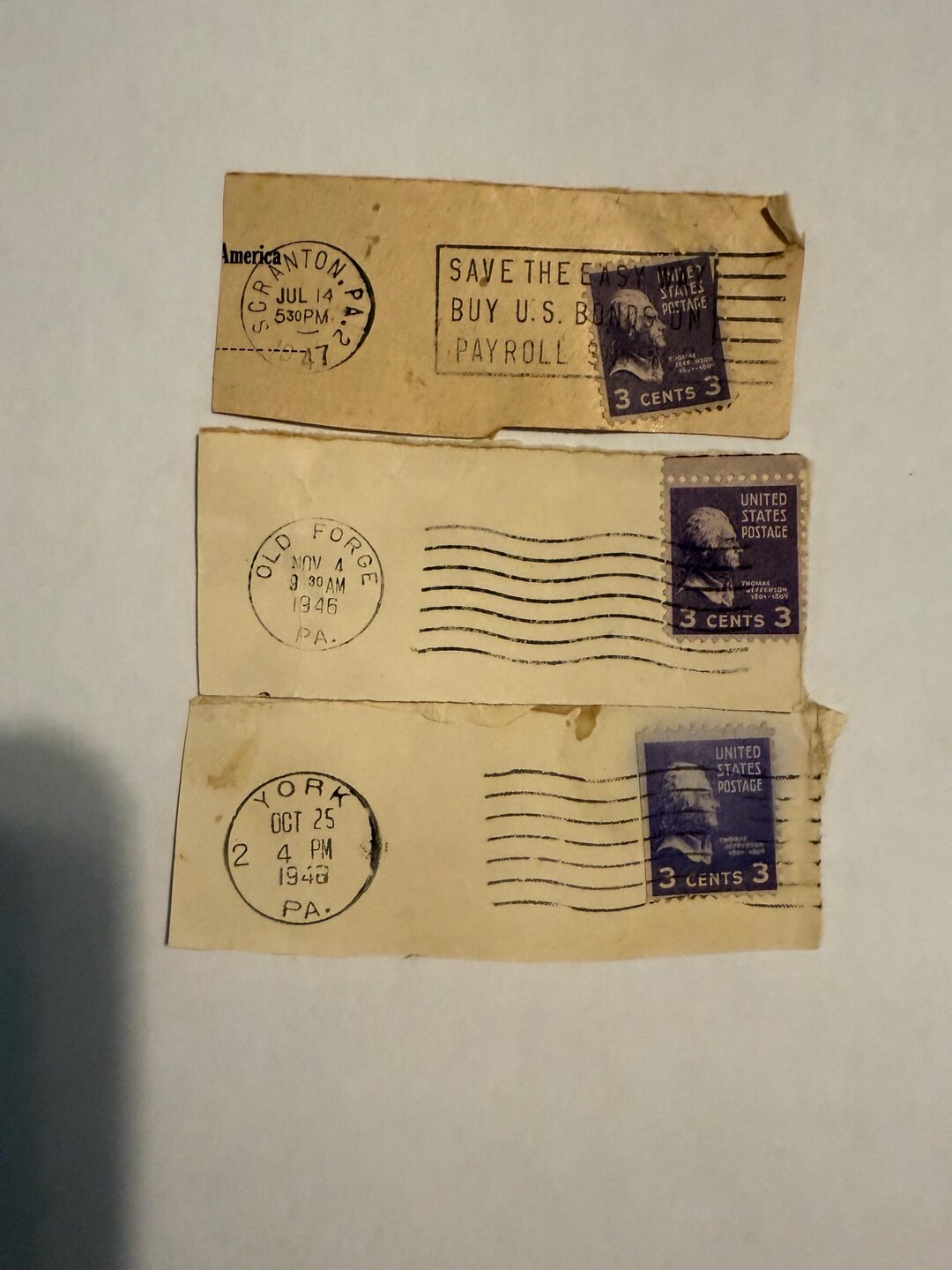 USA Postage Stamps Used 3 Cent Thomas Jefferson Ultra Rare Purple Three ...