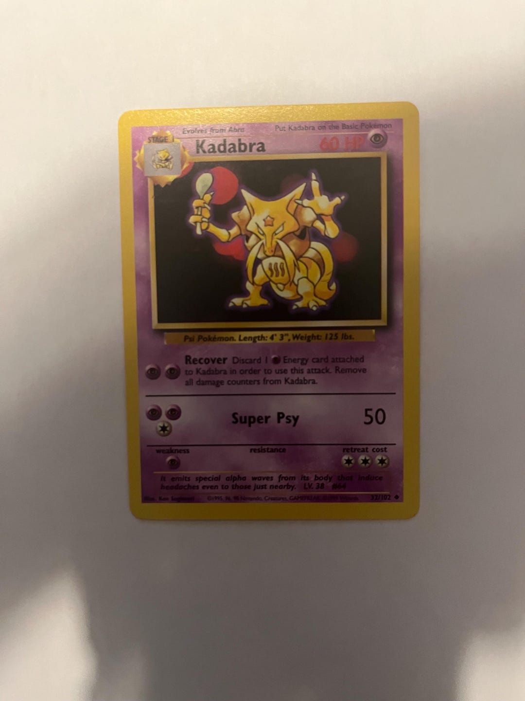 Pokémon Kadabra 1999 Shadowless Base Set First Edition Super Rare in ...