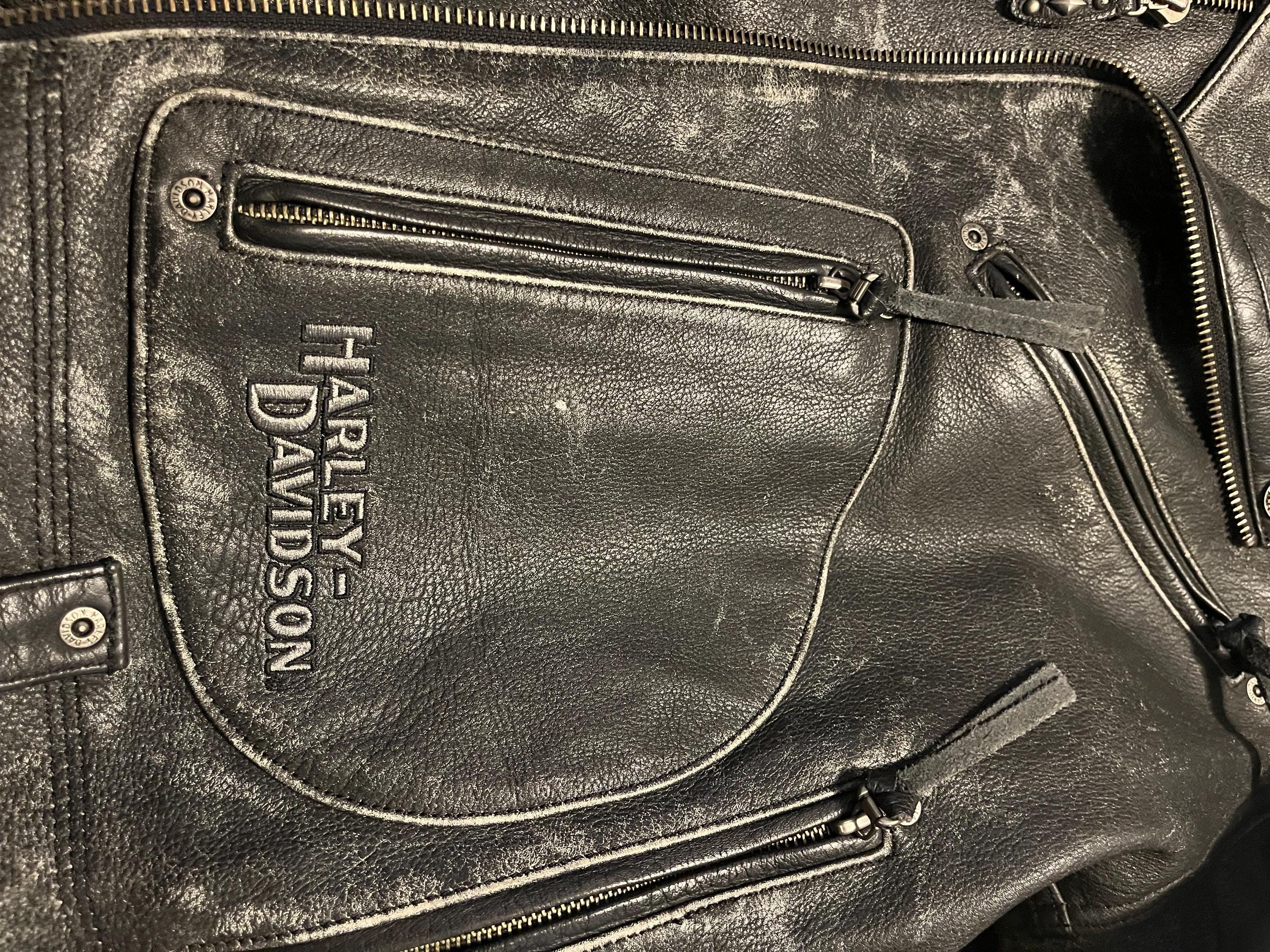 Harley Davidson Mens Large Genuine Leather Jacket Vintage With Inside ...
