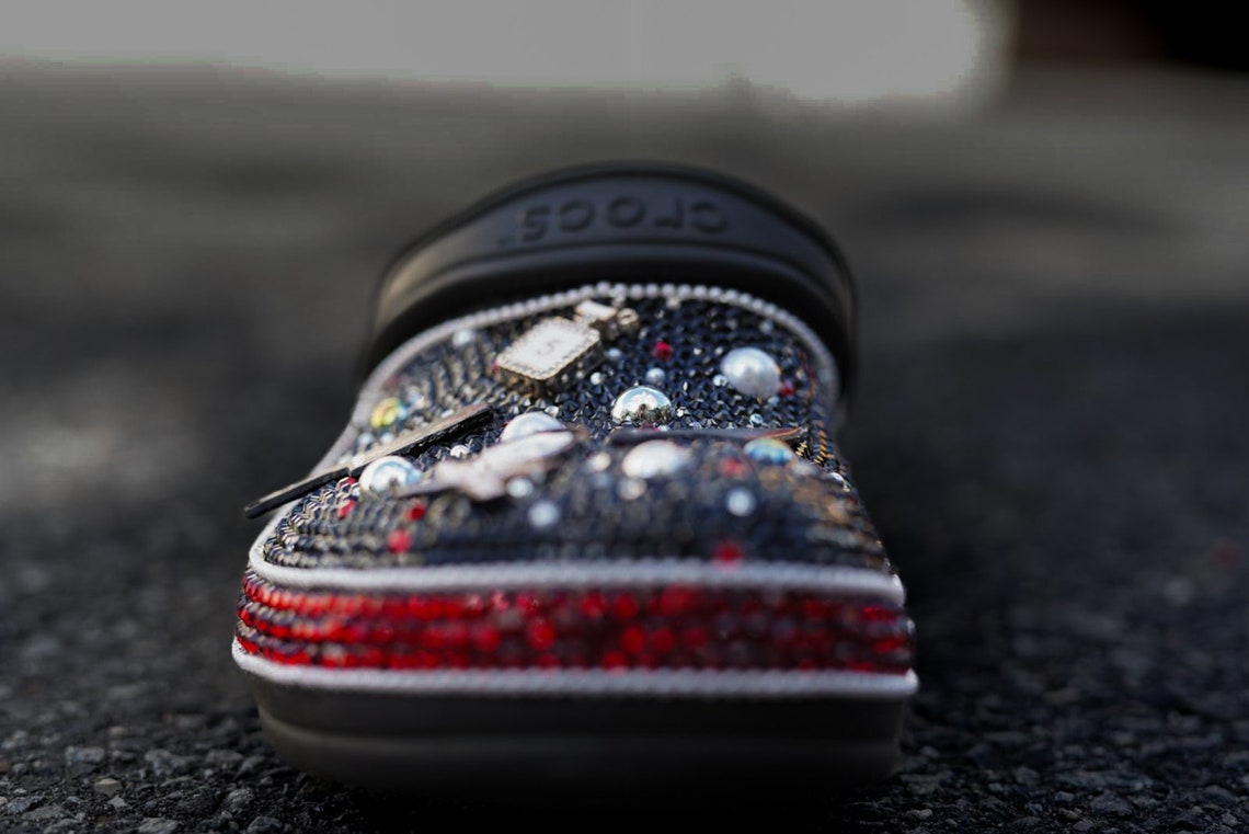 Bling Crocs, Custom Crocs, Black Red Crocs, Rhinestone Crocs, Custom ...