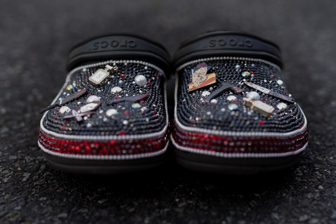 Bling Crocs, Custom Crocs, Black Red Crocs, Rhinestone Crocs, Custom ...