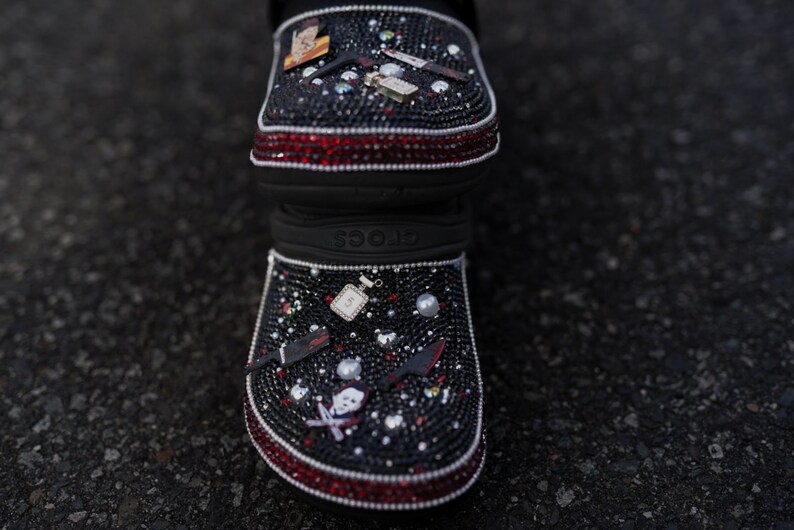 Bling Crocs, Custom Crocs, Black Red Crocs, Rhinestone Crocs, Custom ...