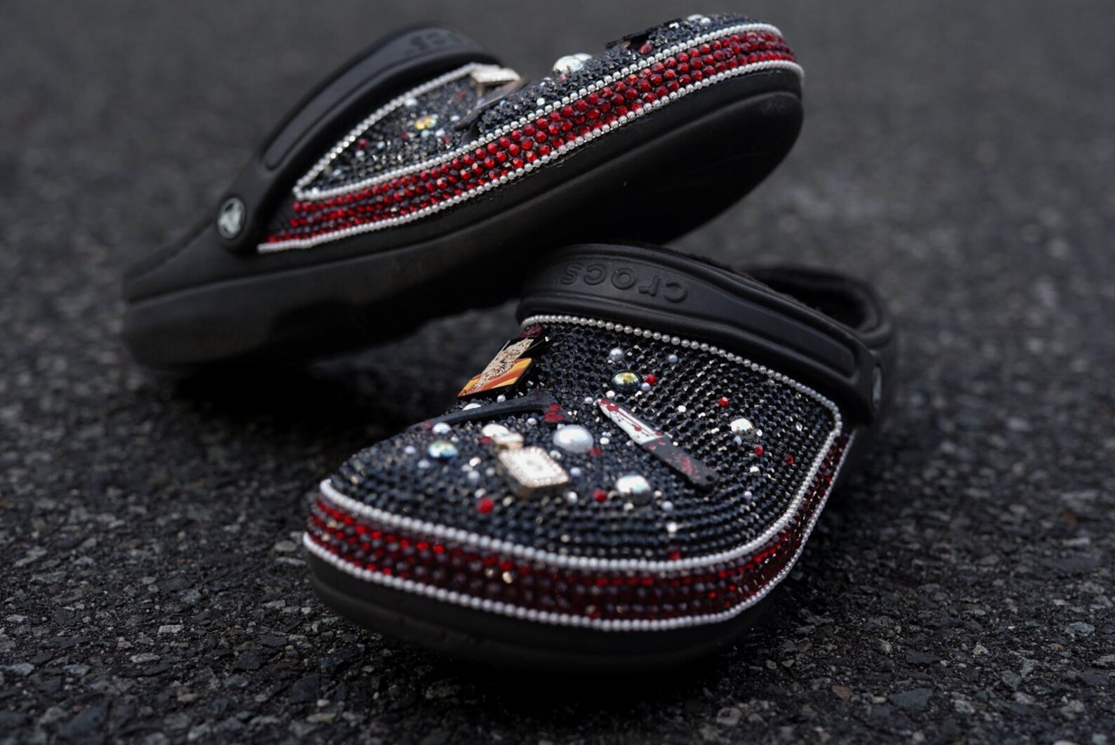 Bling Crocs, Custom Crocs, Black Red Crocs, Rhinestone Crocs, Custom ...