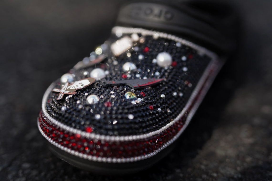 Bling Crocs, Custom Crocs, Black Red Crocs, Rhinestone Crocs, Custom ...