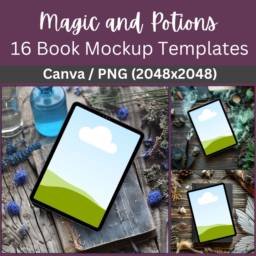Magic and Potions Book Mockup Template Flat Lay Bookstagram Social ...