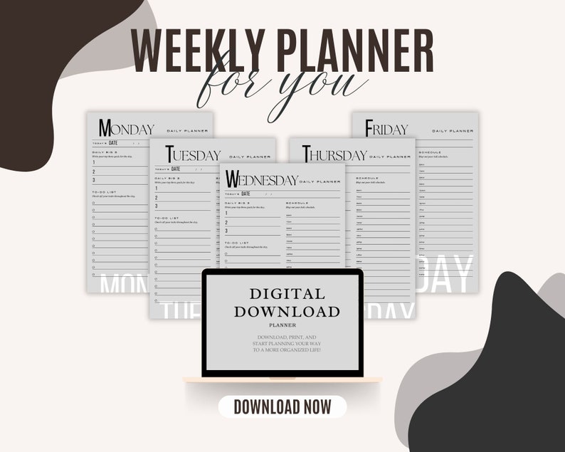 Digital Download Weekly Planner Instant Download Daily Schedule Planner ...