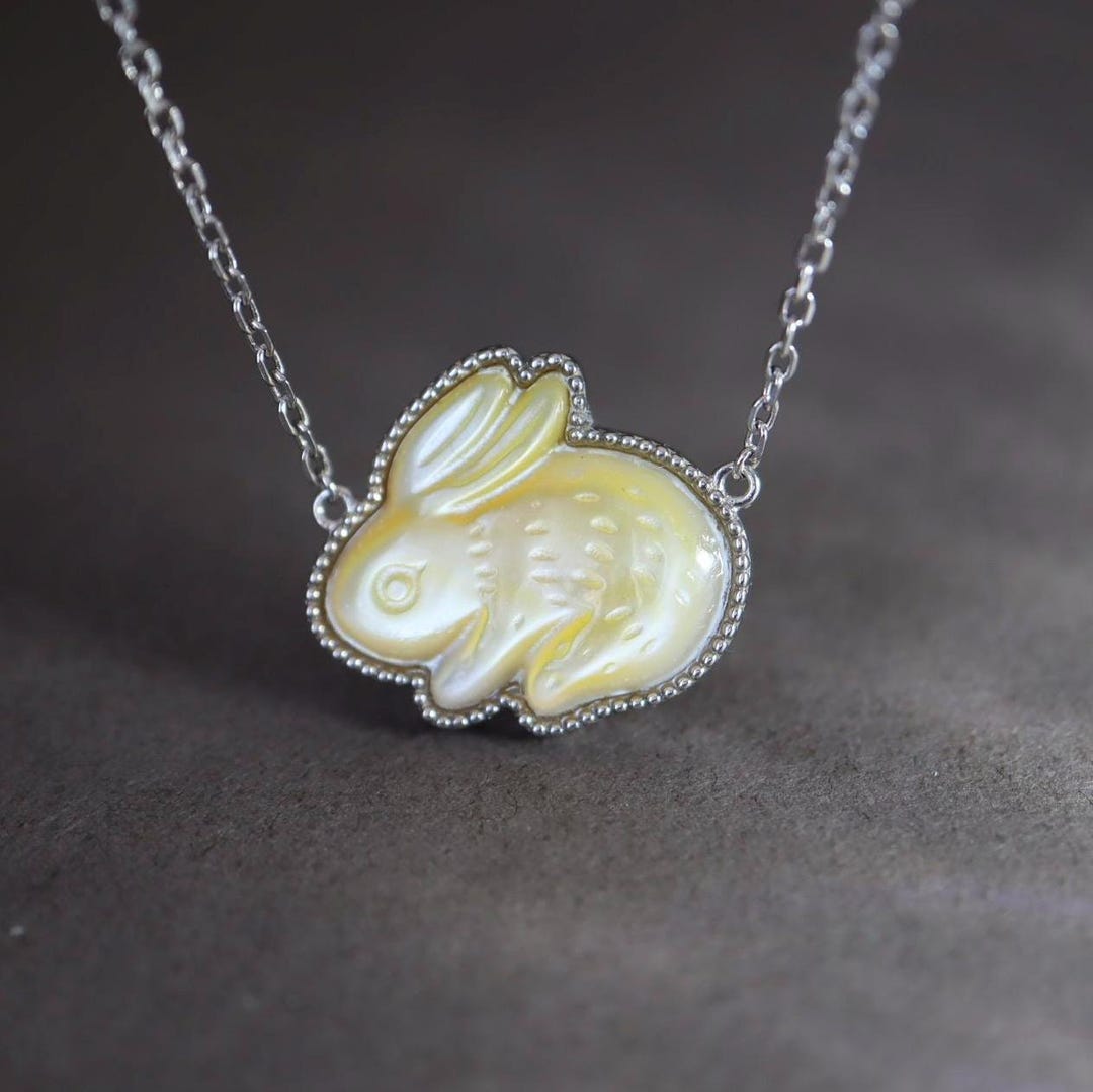 Bunny Necklace Mother of Pearl Rabbit Necklace Sterling Silver Eternity ...