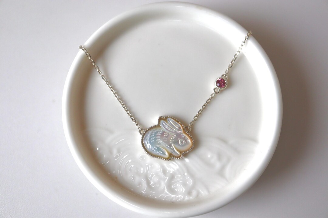 Bunny Necklace Mother of Pearl Rabbit Necklace Sterling Silver Eternity ...