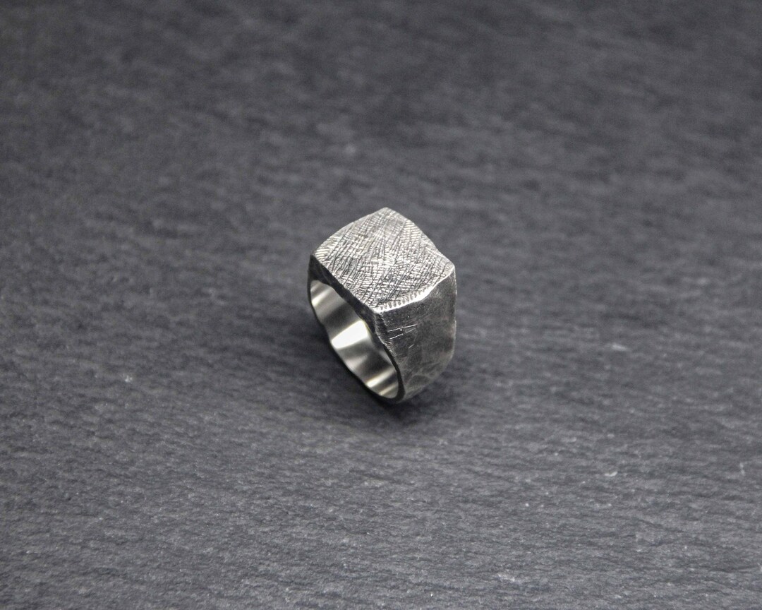Signet Hammered Ring - Sterling Silver Rustic Ring - Mens Signet Rings ...