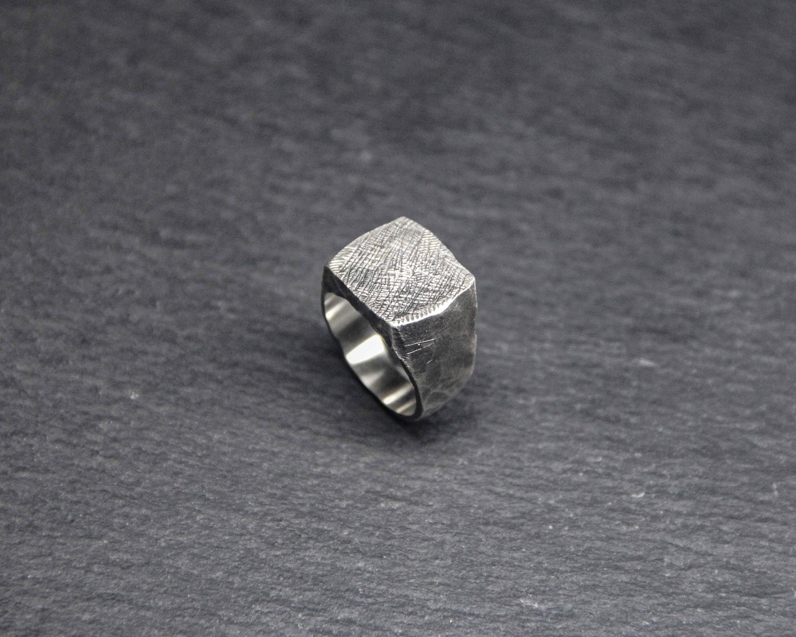 Signet Hammered Ring - Sterling Silver Rustic Ring - Mens Signet Rings ...