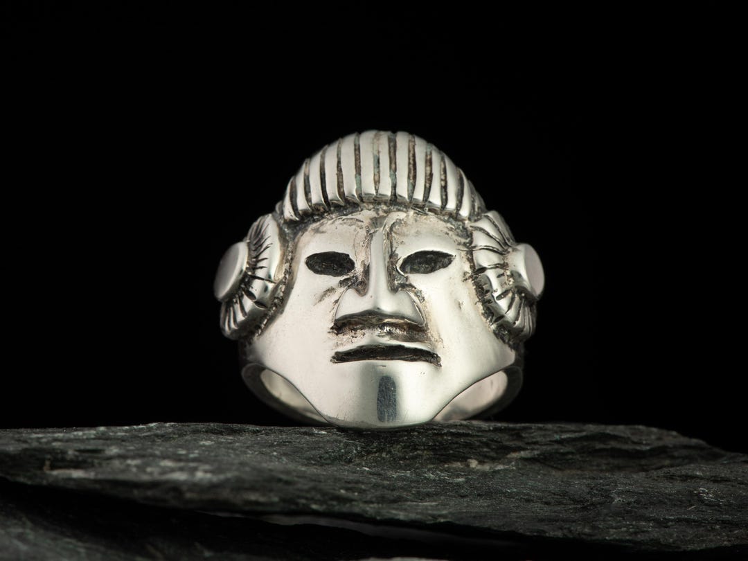 Incas Mask Silver Ring-mayans Aztec Art -mens Mayans Silver Mask Ring ...
