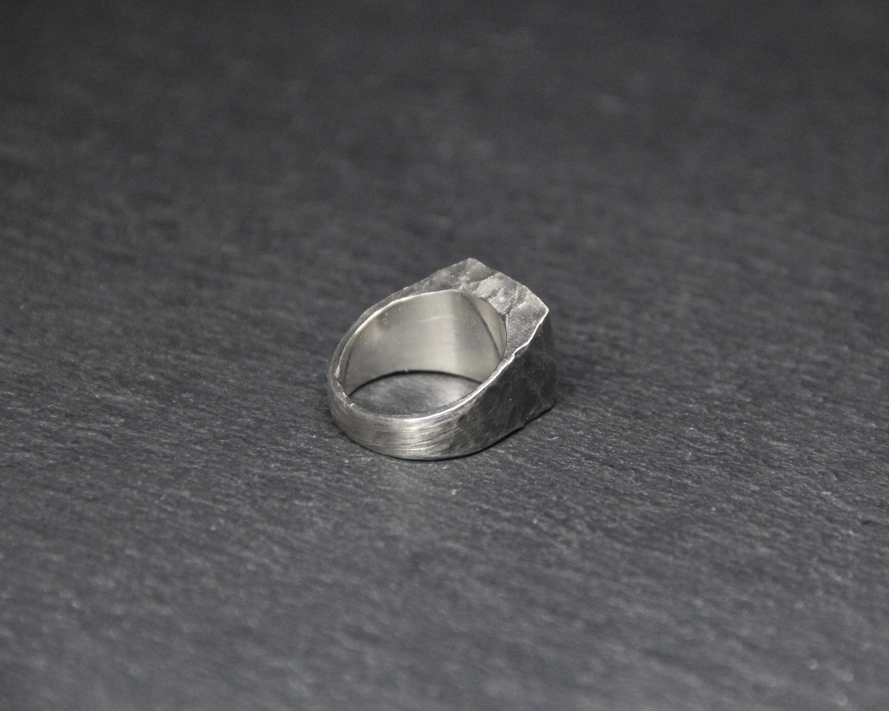 Signet Hammered Ring - Sterling Silver Rustic Ring - Mens Signet Rings ...