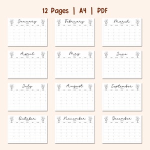 Printable 2024 Calendar A4 and Letter Size PDF Instant Download black ...